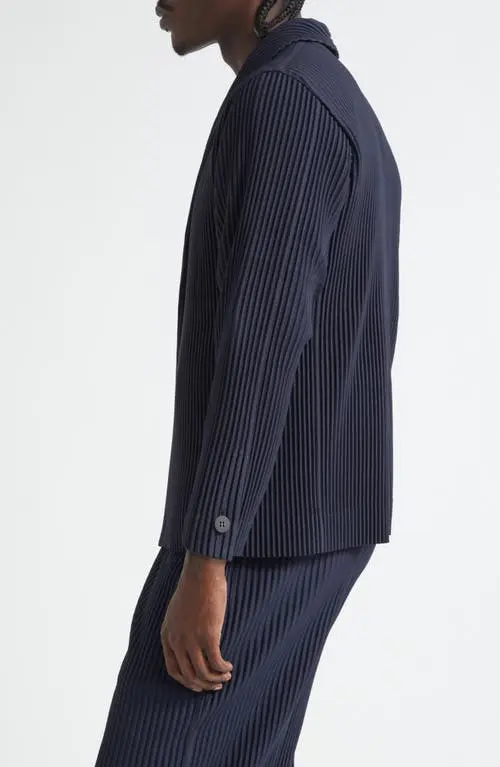 Issey Miyake Basics Pleated Single Breasted Blazer - Navy