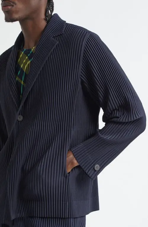 Issey Miyake Basics Pleated Single Breasted Blazer - Navy