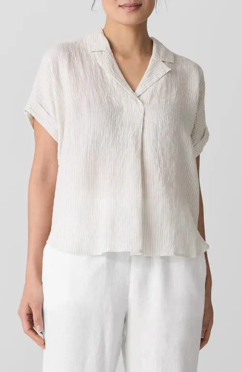 Eileen Fisher Notched Collar Organic Linen Top - Chalk