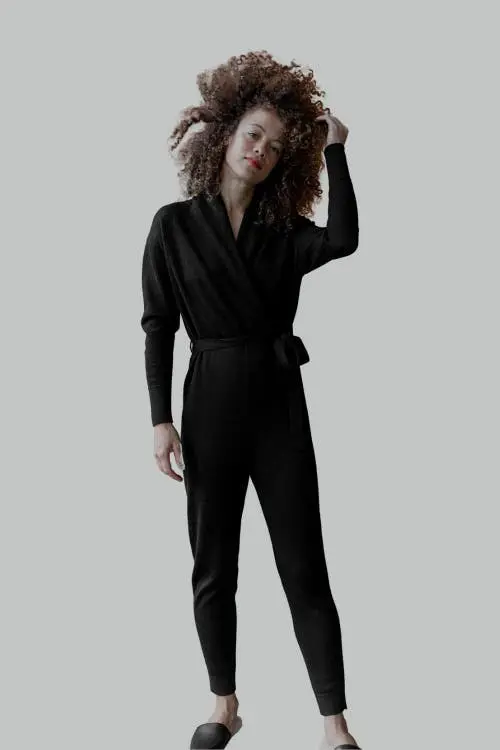 SSKEIN Wrap Neck Jumpsuit - Black