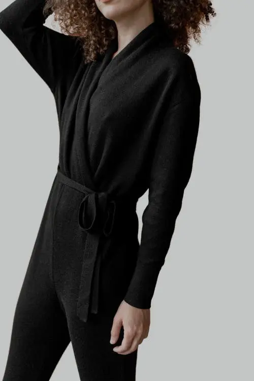 SSKEIN Wrap Neck Jumpsuit - Black