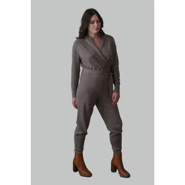 SSKEIN Wrap Neck Jumpsuit - Grey Heather