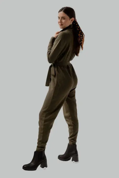 SSKEIN Wrap Neck Jumpsuit - Hunter
