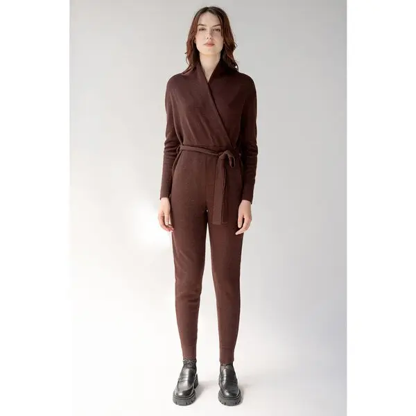 SSKEIN Wrap Neck Jumpsuit - Mahogany