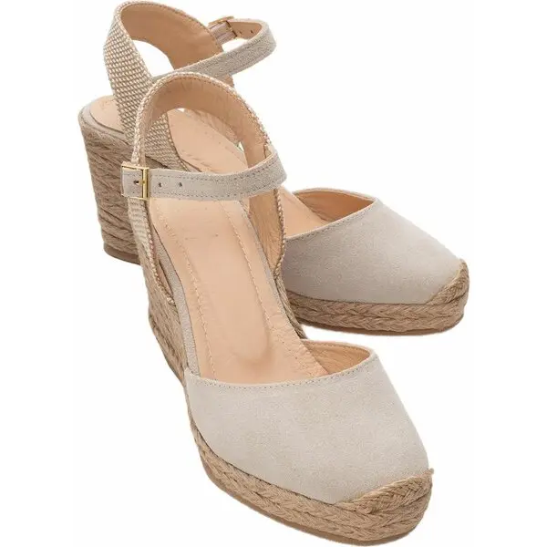 FOREVER & ALWAYS SHOES Sinta Platform Espadrille Sandals - Beige Suede Leather