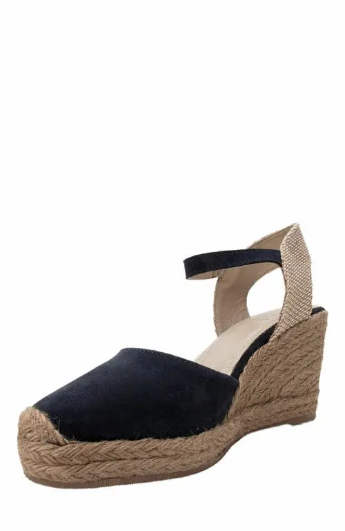 FOREVER & ALWAYS SHOES Sinta Platform Espadrille Sandals - Navy Suede Leather
