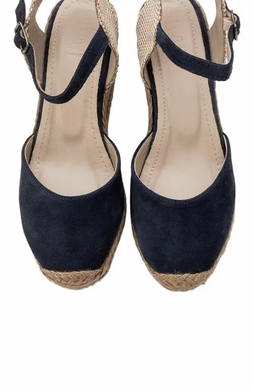 FOREVER & ALWAYS SHOES Sinta Platform Espadrille Sandals - Navy Suede Leather