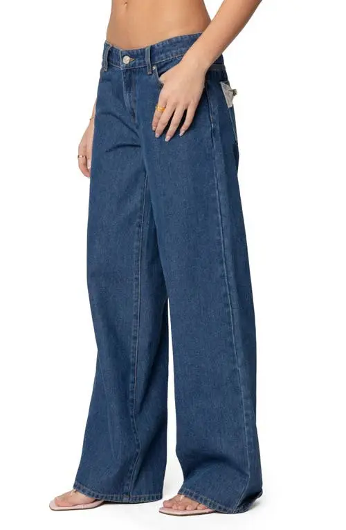 EDIKTED Lacey Bow Pocket Wide Leg Jeans