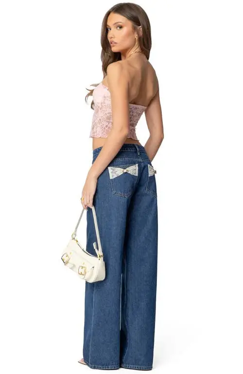 EDIKTED Lacey Bow Pocket Wide Leg Jeans