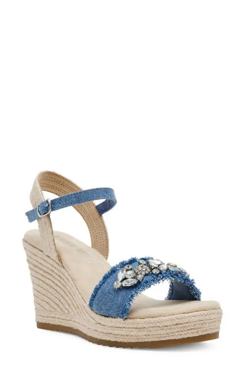 Anne Klein Wilton Platform Wedge Sandal - Denim/ Crystal