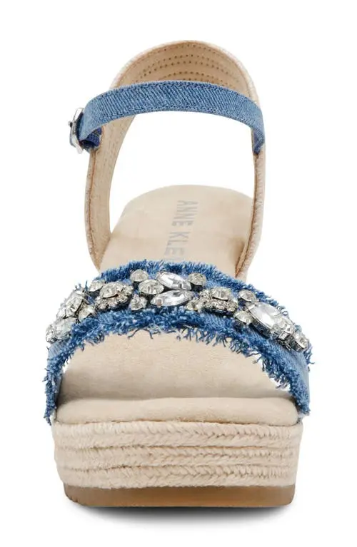 Anne Klein Wilton Platform Wedge Sandal - Denim/ Crystal