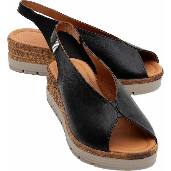 FOREVER & ALWAYS SHOES Blom Leather Platform Sandal - Black Leather
