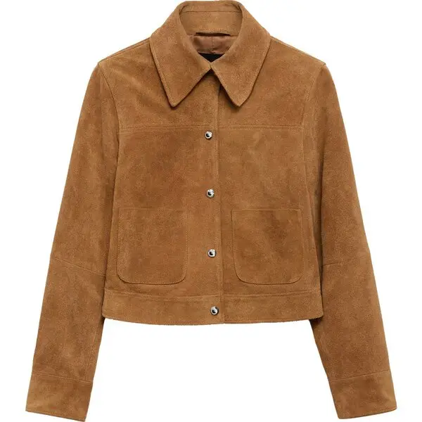 Mango Patch Pocket Suede Jacket - Medium Brown