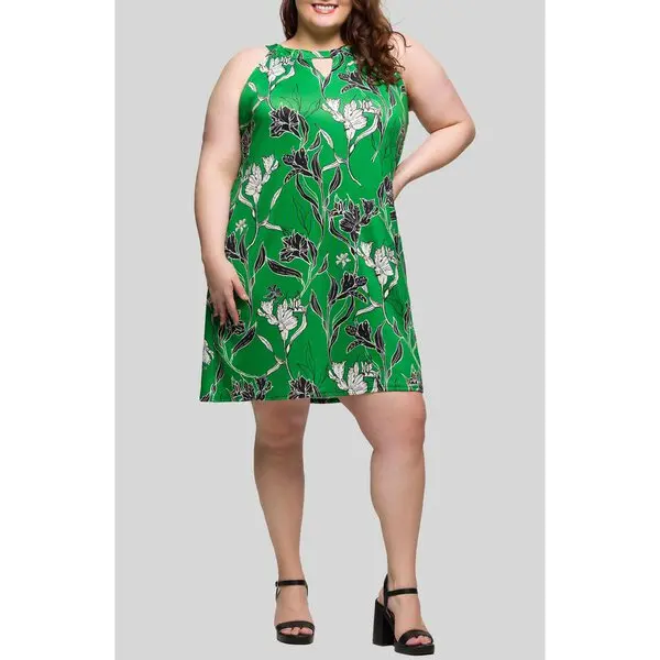 24SEVEN COMFORT APPAREL Print Sleeveless Dress - Green Multi