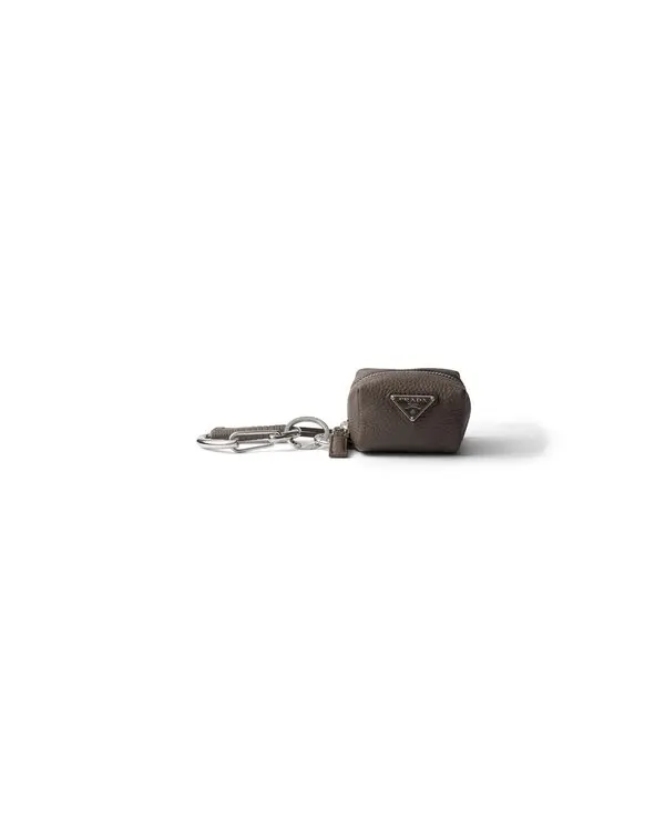 Prada Leather Keychain Charm - Grey