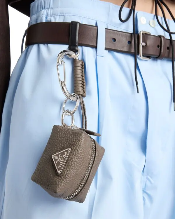 Prada Leather Keychain Charm - Grey