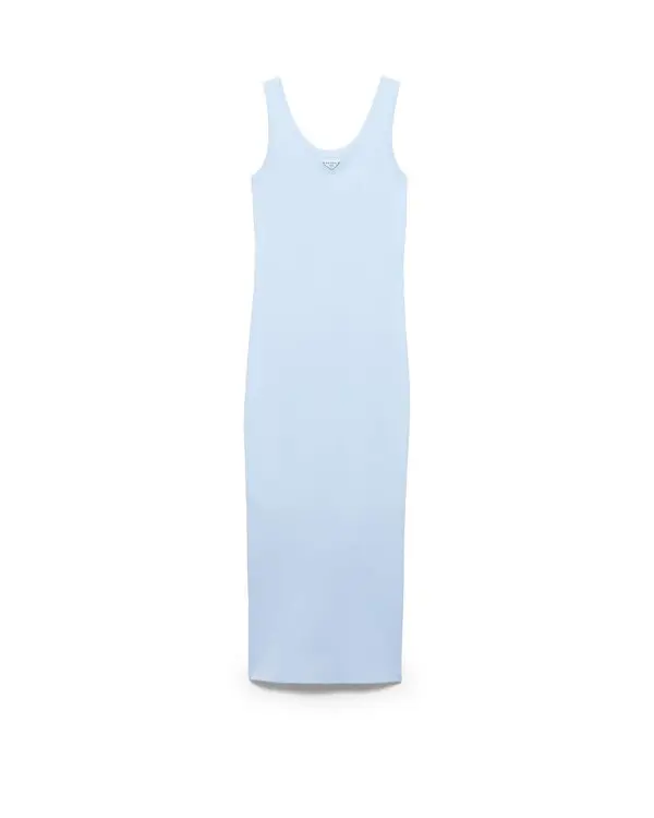 Prada Ribbed Knit Cotton Dress - Light Blue