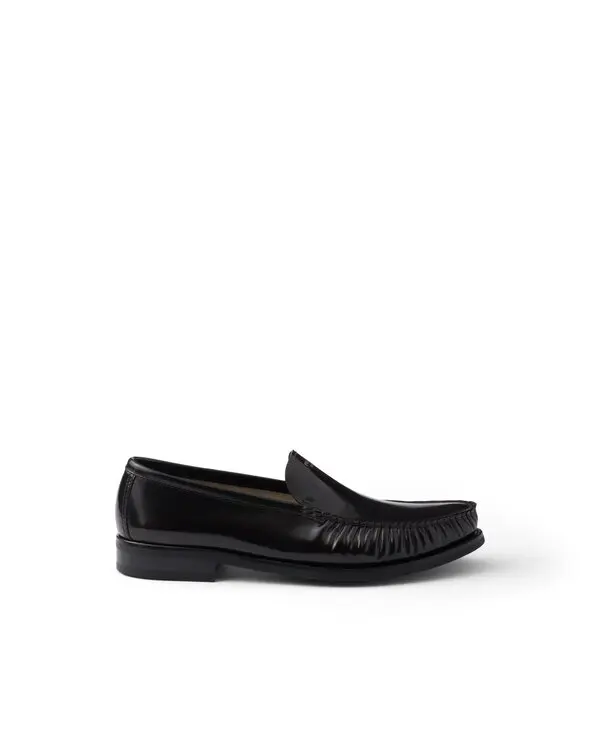 Prada Brushed Leather Loafers - Brown