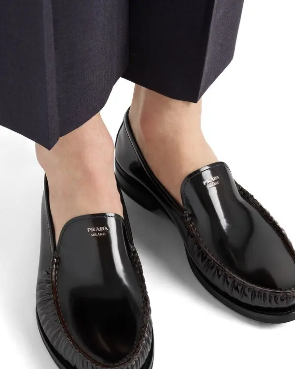 Prada Brushed Leather Loafers - Brown