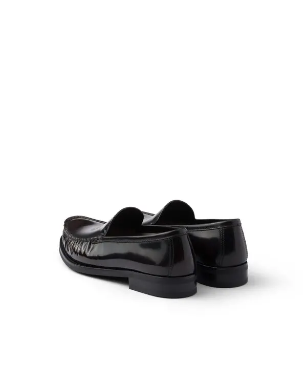 Prada Brushed Leather Loafers - Brown