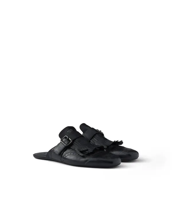 Prada Shuffle Antiqued Leather Mules - Black
