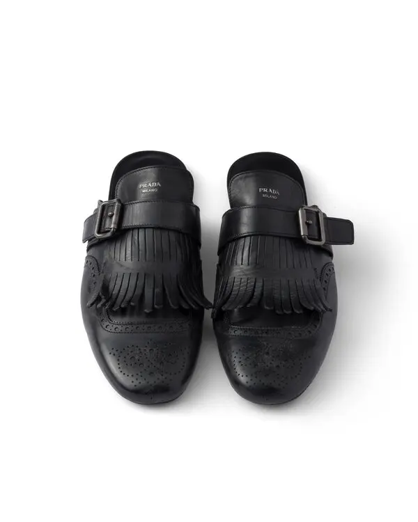 Prada Shuffle Antiqued Leather Mules - Black
