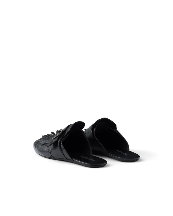 Prada Shuffle Antiqued Leather Mules - Black