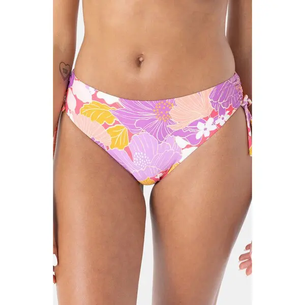 Roxy Bell Blooms Cinched Hipster Bikini Bottoms - Lilac Multi