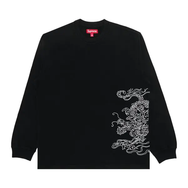 Supreme Dragon Embroidered Long-sleeve Top - Black