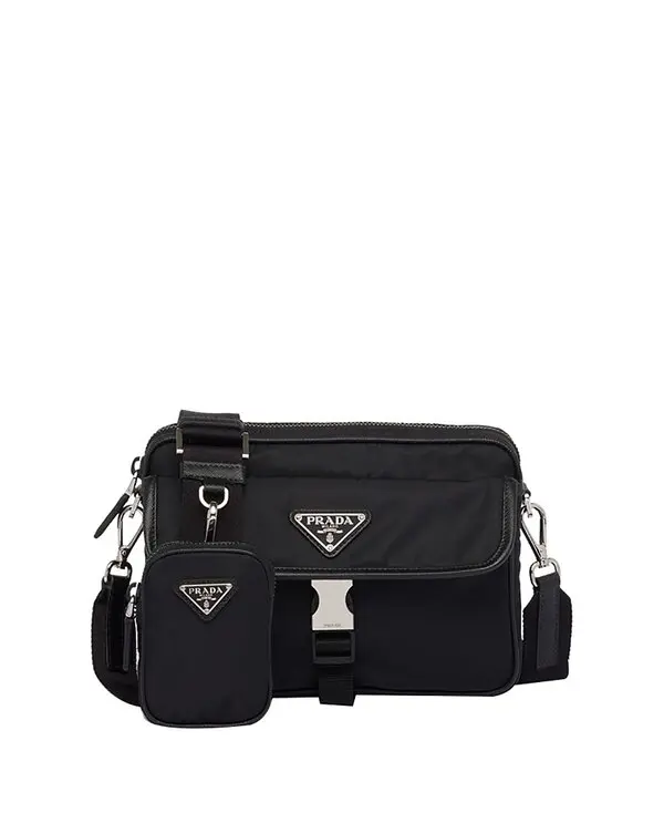 Prada Re-nylon And Saffiano Leather Shoulder Bag - Black