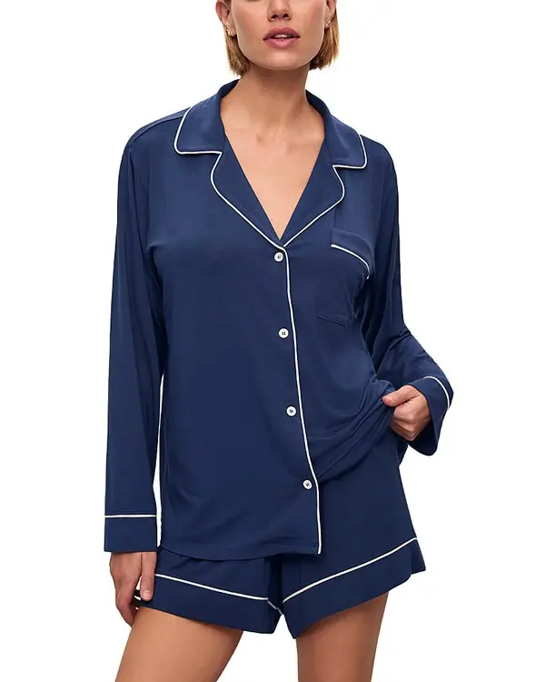 Eberjey Gisele Long Sleeve/short Pj Set - Navy/ivory