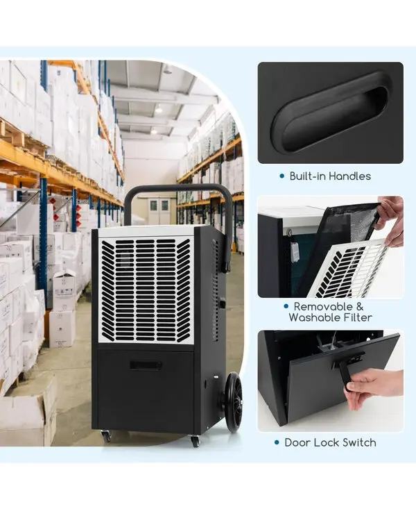 VOLENCA 163 Pints Commercial Dehumidifier Crawl Space Dehumidifier With Pump And Drain Hose