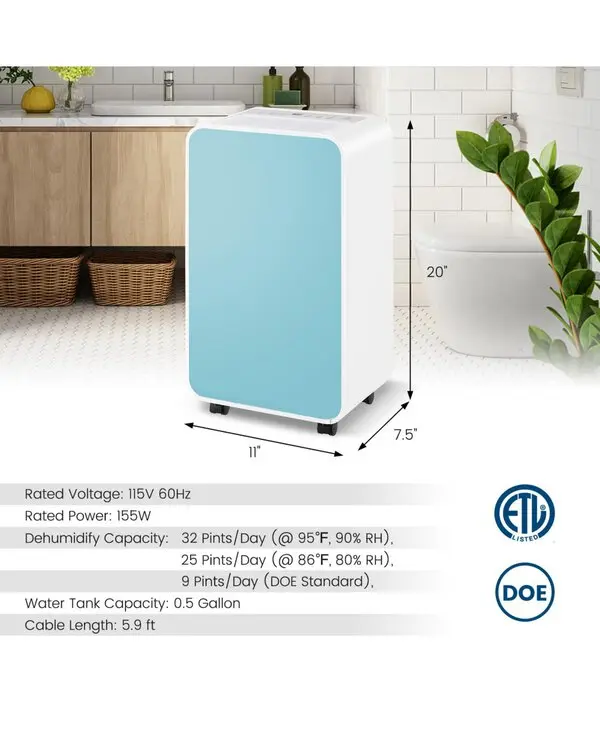 VOLENCA 32 Pints/day Portable Quiet Dehumidifier For Rooms Up To 2500 Sq. Ft