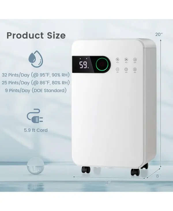 VOLENCA 32 Pints Dehumidifier With Sleep Mode And 24h Timer For Home Basement