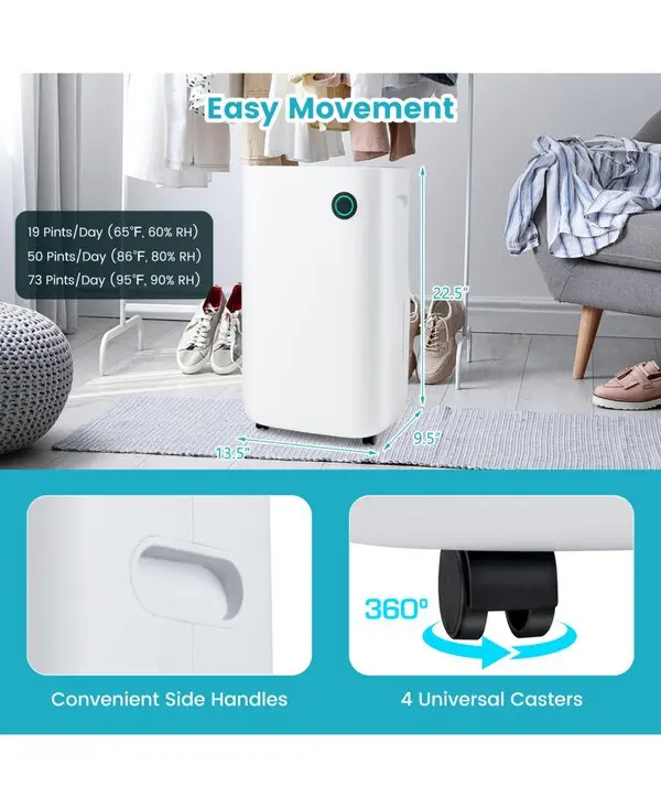 VOLENCA 4500 Sq. Ft Dehumidifier With 5 Modes And 3-color Indicator Light