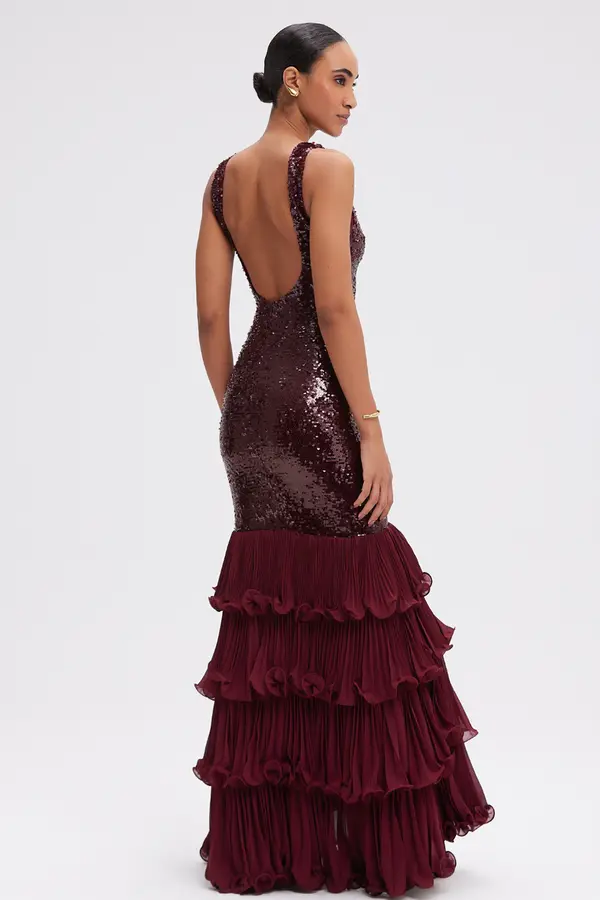 PatBO Sequin Drop Waist Runway Gown