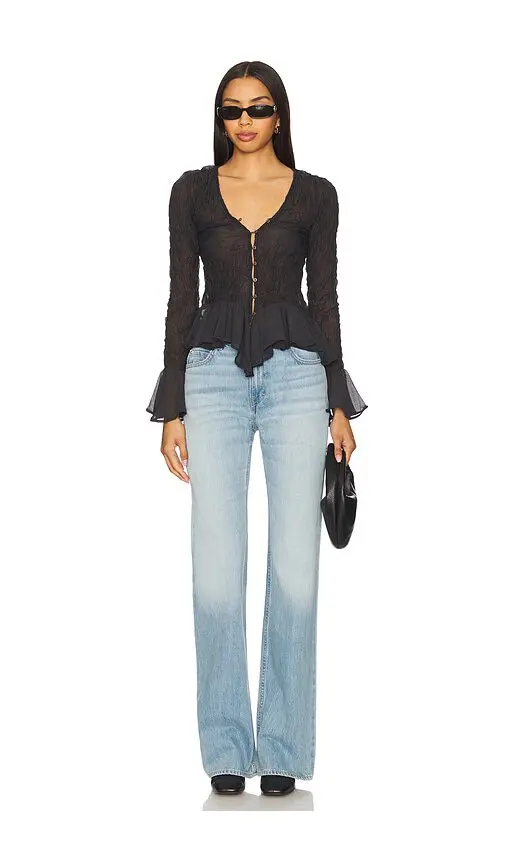 Free People Elias Smocked Blouse - Black