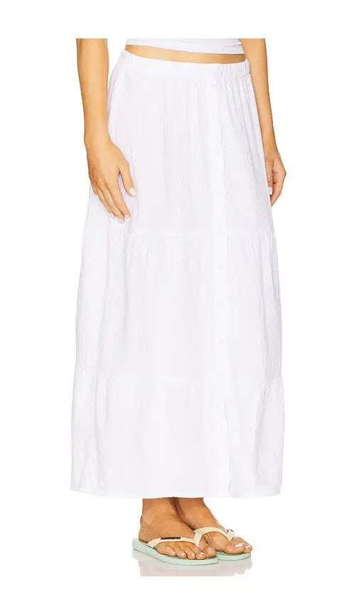 BOBI Tiered Button Front Maxi Skirt