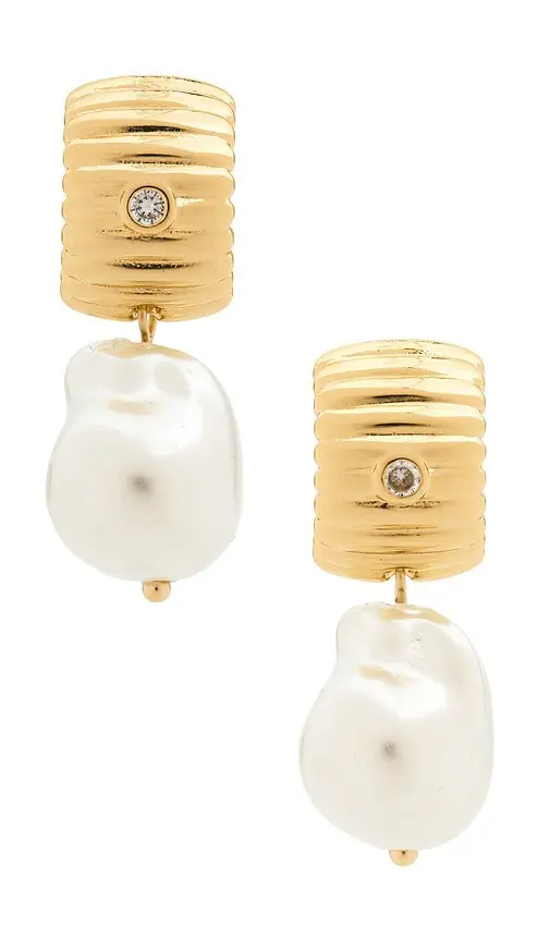 Ettika Ribbed Pearl Drop Earrings - Ivory