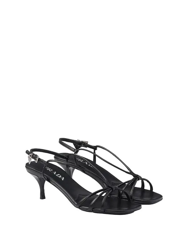 Prada Heeled Leather Sandals - Black