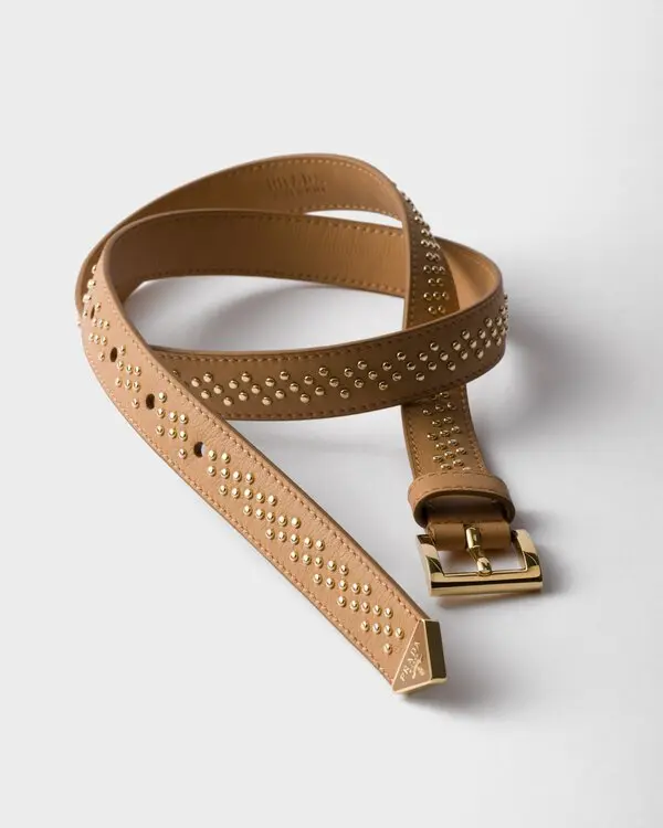 Prada Leather Studded Belt - Neutral