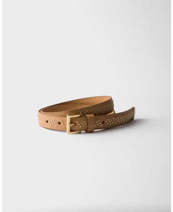 Prada Leather Studded Belt - Neutral
