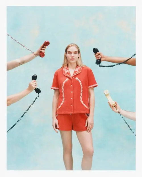 TOMBOLO Lobster Landline Cabana Crop Cut Shirt
