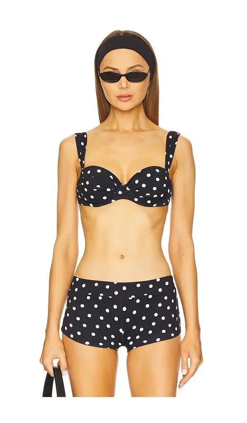 LESLIE AMON Paloma Bikini Top - Black Polka