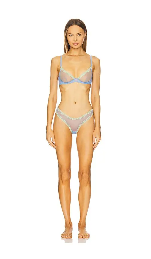 FLEUR DU MAL Sheer Tulle Thong In Blue - Daydream