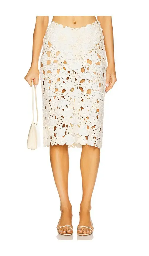 For Love & Lemons Floral Crochet Coverup Midi Skirt - White