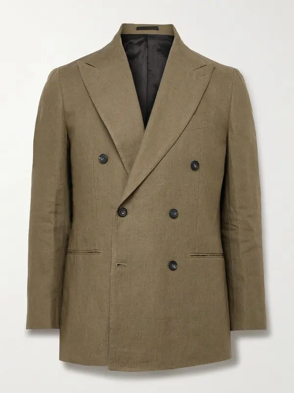 J. MUESER Waverly Double-breasted Linen Suit Jacket - Neutrals