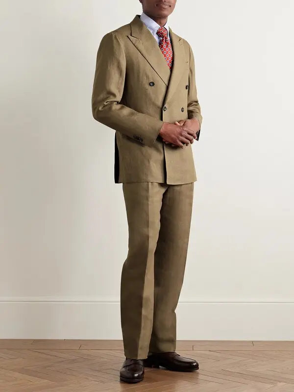 J. MUESER Waverly Double-breasted Linen Suit Jacket - Neutrals
