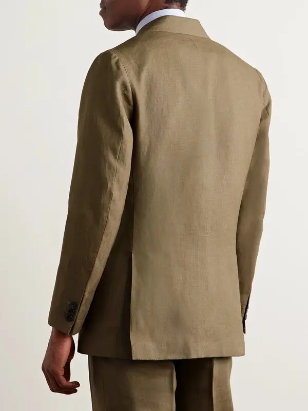 J. MUESER Waverly Double-breasted Linen Suit Jacket - Neutrals