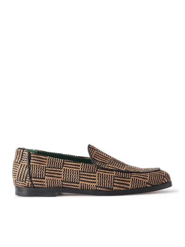 VINNY'S Belgee Checked Raffia Loafers - Brown